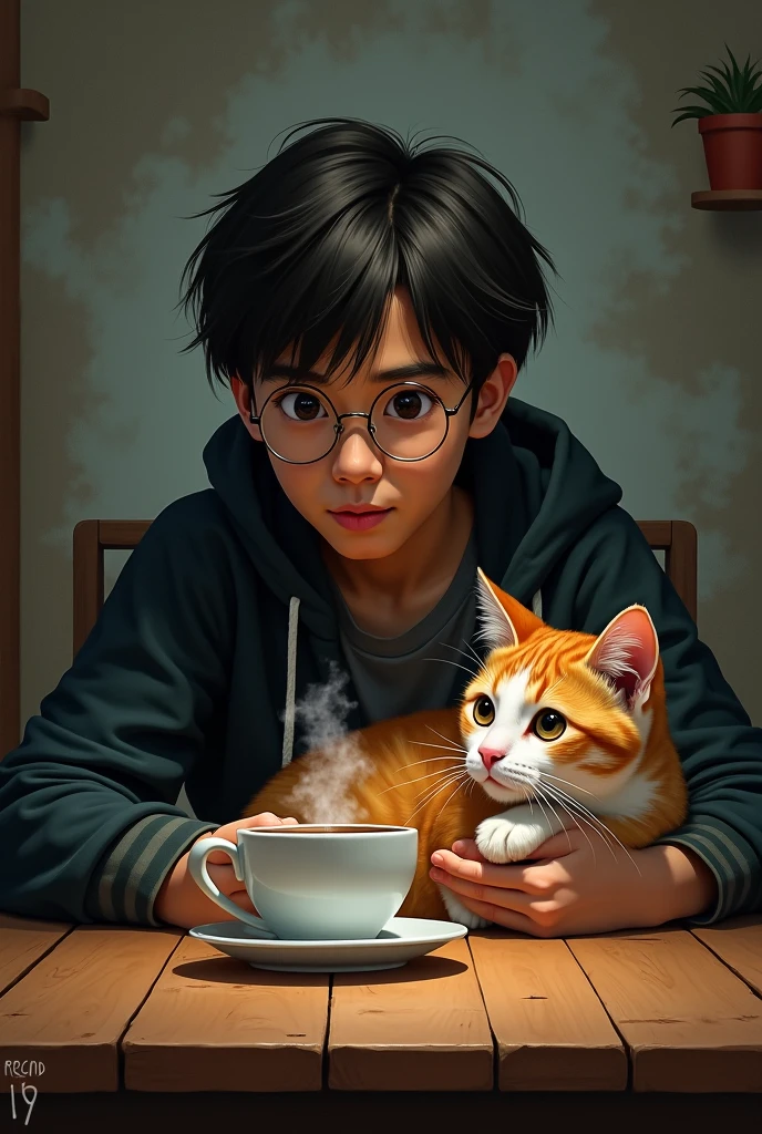 Create a harry potter wizard: - asian boy (brown skin, double eyelid ...