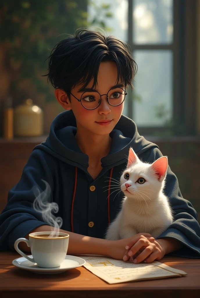Create a harry potter wizard: - asian boy (brown skin, double eyelid ...