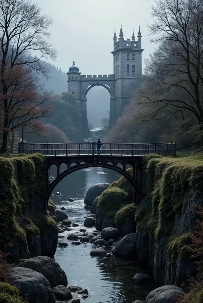 Mysterious and Gloomy Night Scenery 、 Old Bridges Over Deep Foggy ...