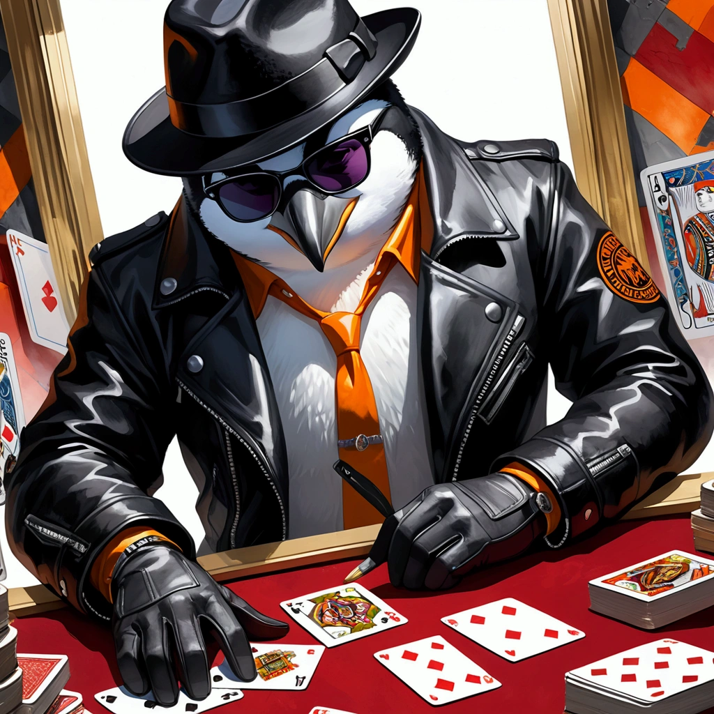 Closeup, an extremely badass anthropomorphic penguin wearing an ...