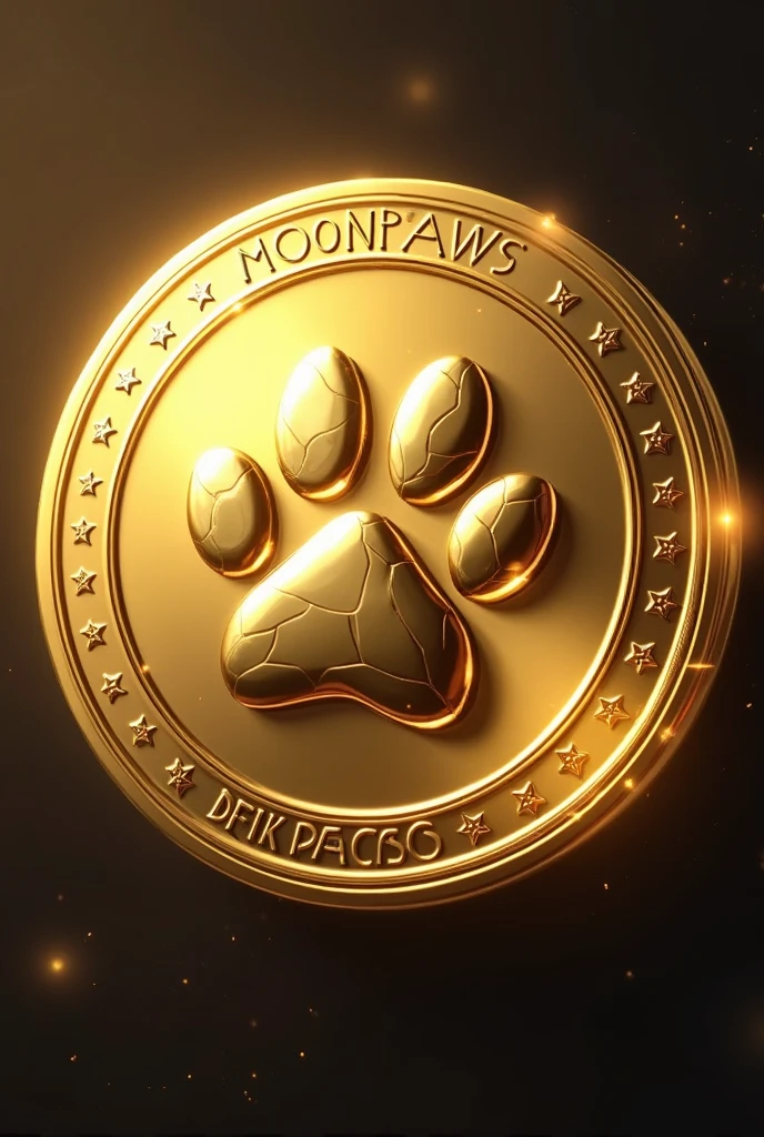 Make a gold coin with paws symbol in round shape and write MOONPAWS on ...