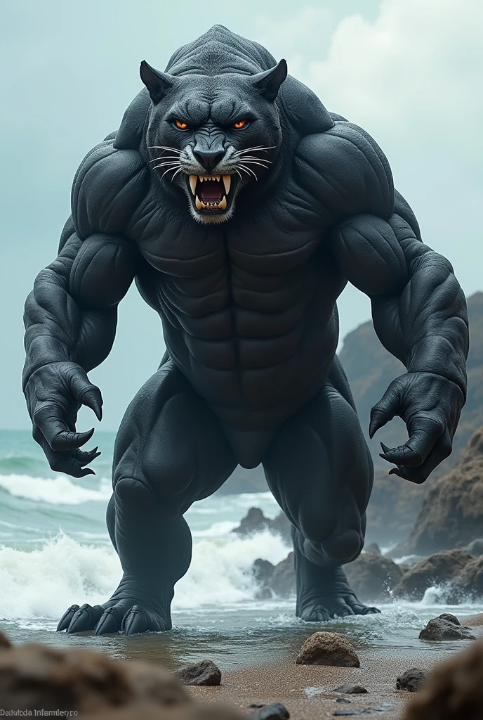 Saber tooth face in black panther body with muscles as a monster top on ...