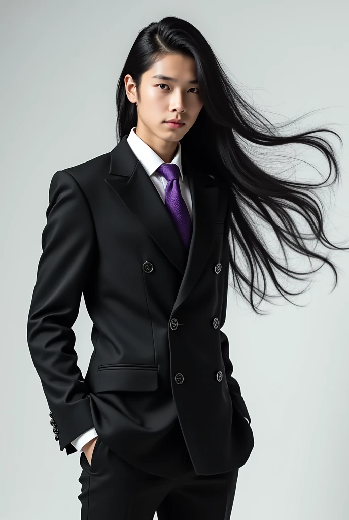 Live action Asian **** boy with Very Long Flowing black hair - SeaArt AI