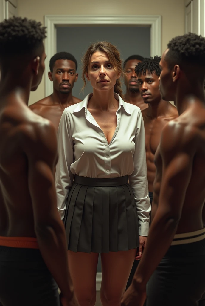 Realistic photograph of a woman age 54, average looks, average figure ...