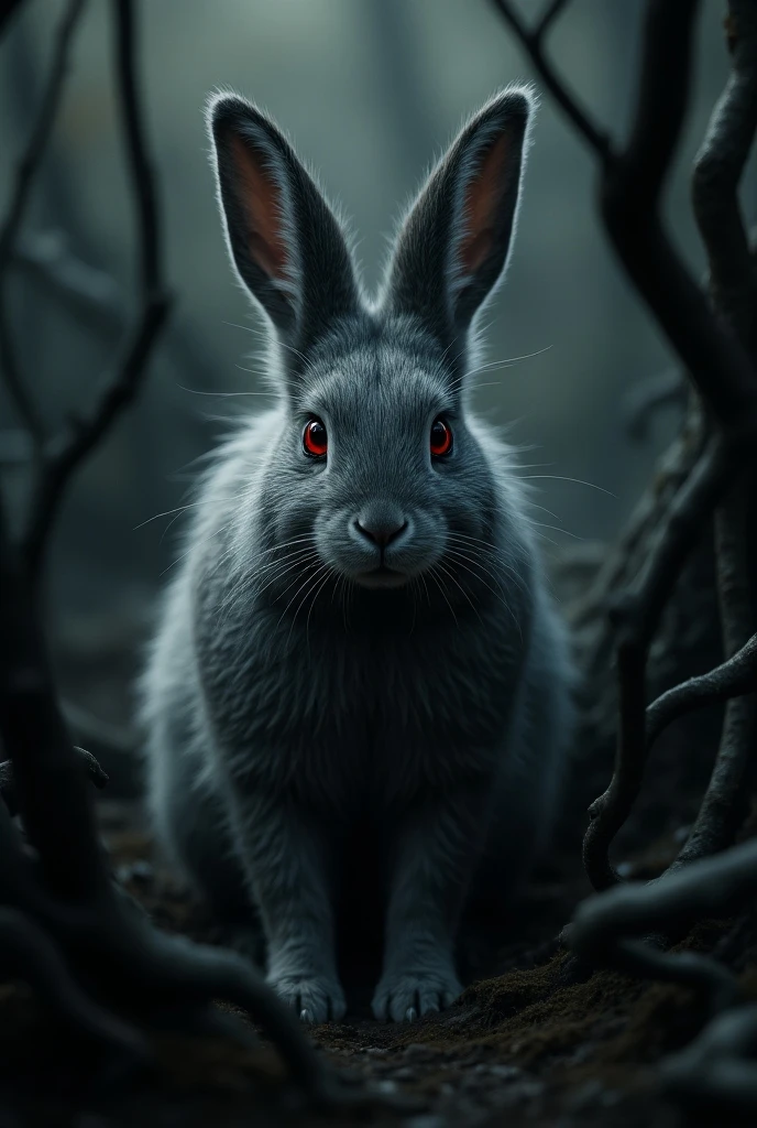 Wild gray rabbit with red eyes - SeaArt AI