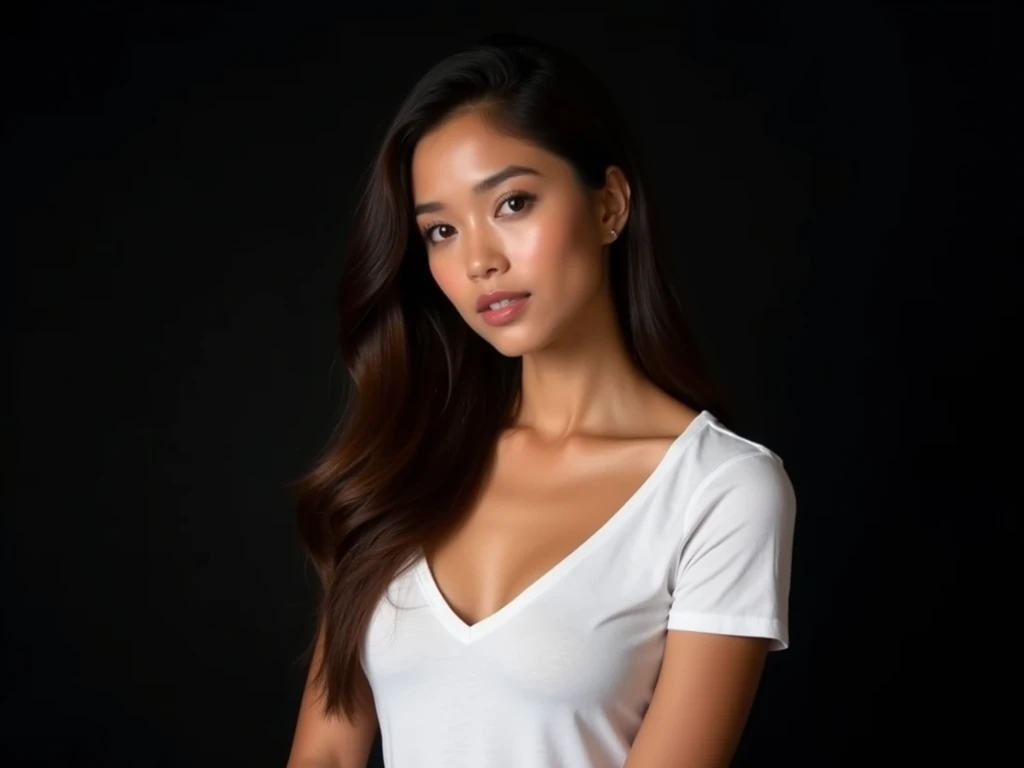 "A young woman with distinct Indonesian facial features, including a ...