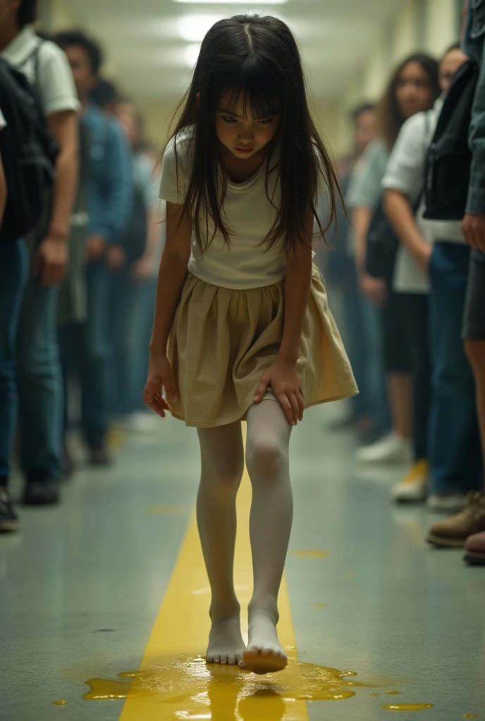 In front of all the students,skirt, white pantyhose ,pee,peed alone - SeaArt AI