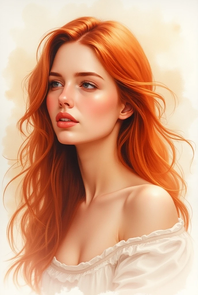 Watercolor drawing of a beautiful 34-year-old white-skinned girl ...