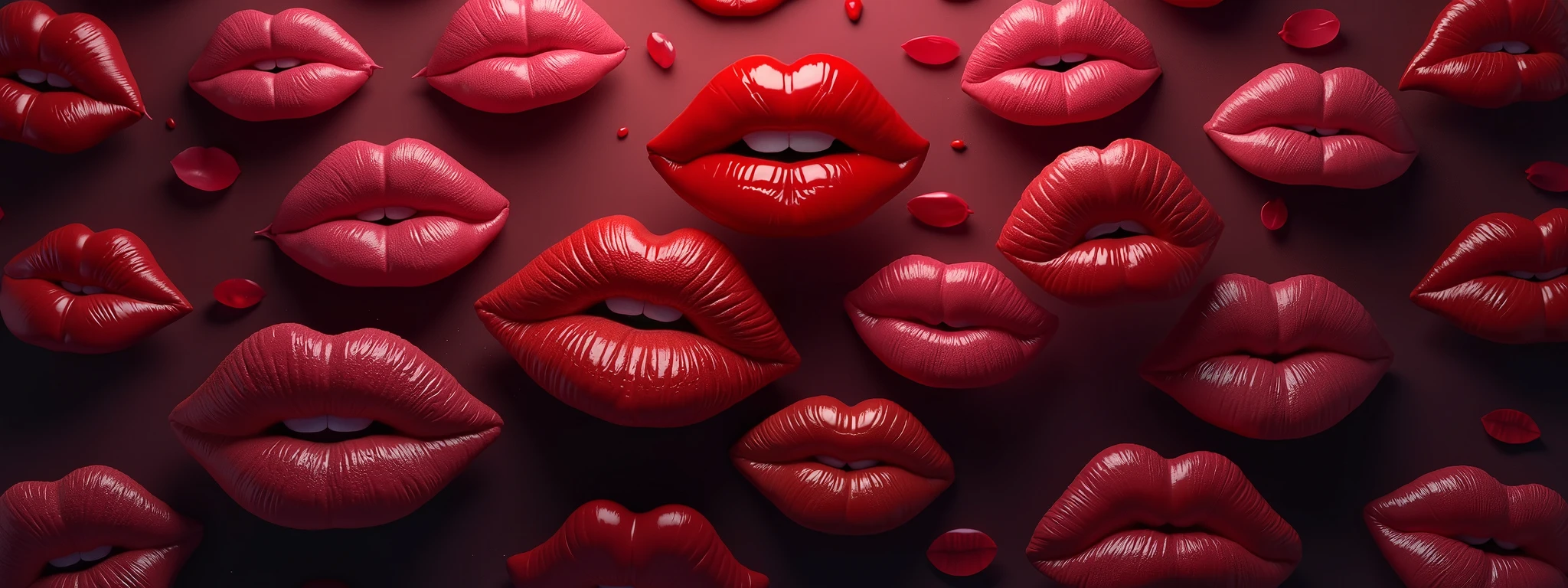 A close up of a red lipstick surrounded by many red lips - SeaArt AI