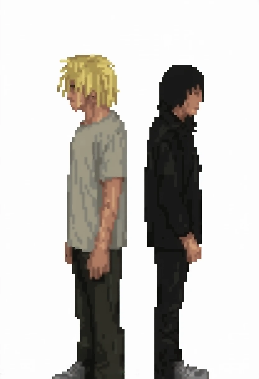 Create a pixel art of Kurt Cobain and Viktor Tsoi, the lead singer of ...