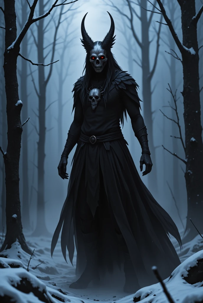 " A dark and snowy forest at dusk , with an ethereal and mysterious ...
