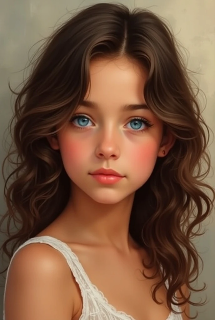 Like me a brunette girl with blue eyes and curly hair - SeaArt AI