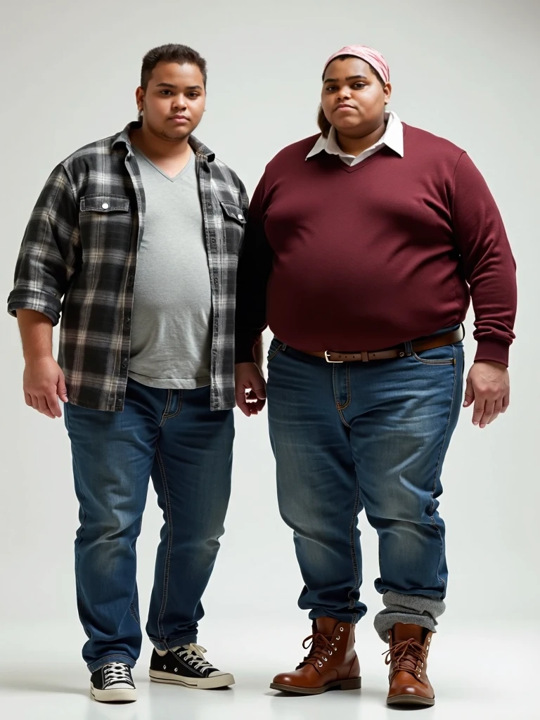 Create these two men, with the same fat body, same face, same skin ...