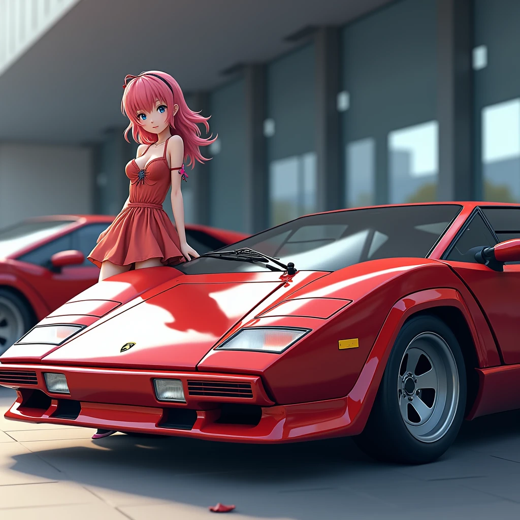 Anime girl model and Lamborghini Countach - SeaArt AI