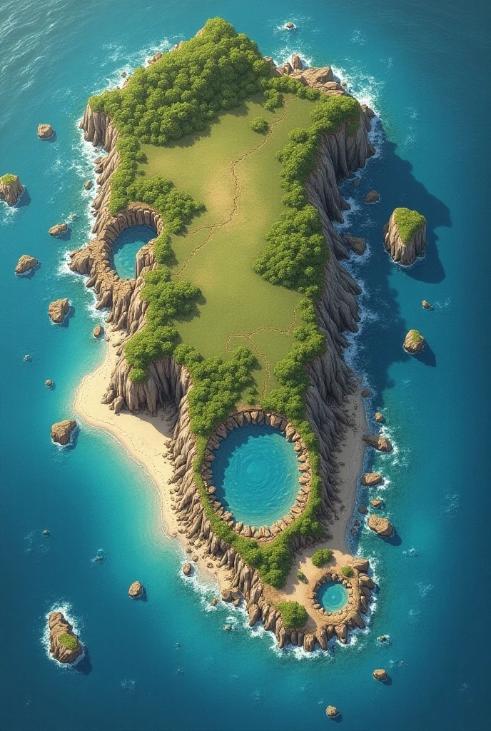 draws a map that outlines the coast of an island in which two caves are ...