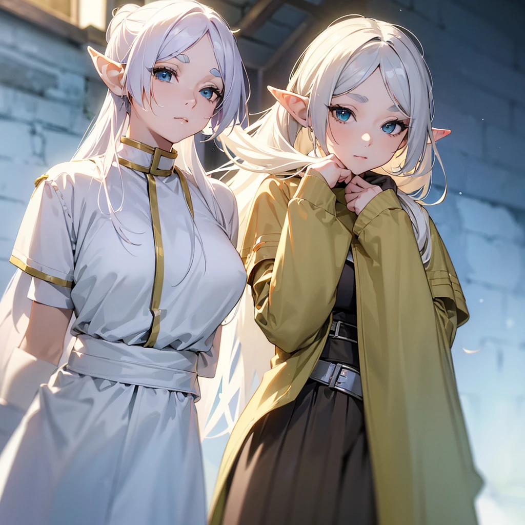 Create an image of a female elf mage with long, straight platinum ...