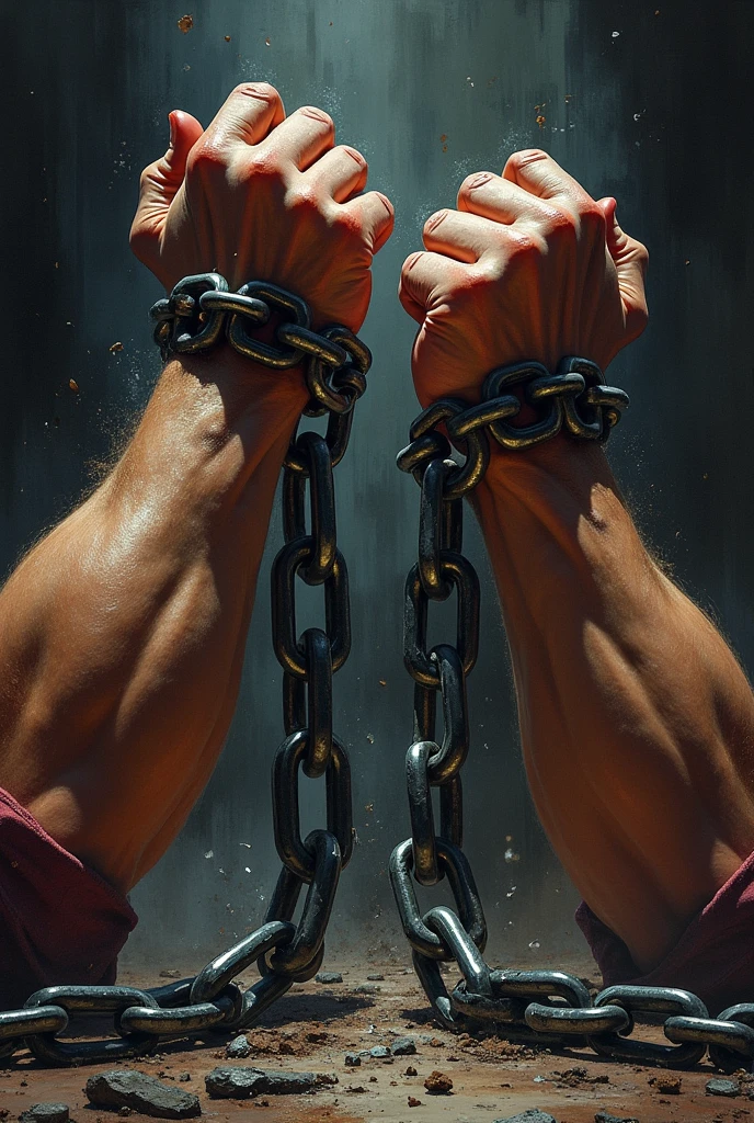 I want an illustration of two arms wrapped in chains and those chains ...