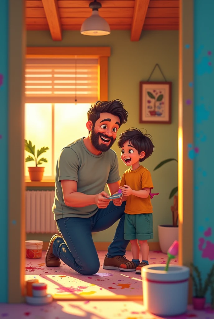 The foster father fixing up a small but cozy house in vibrant colors ...