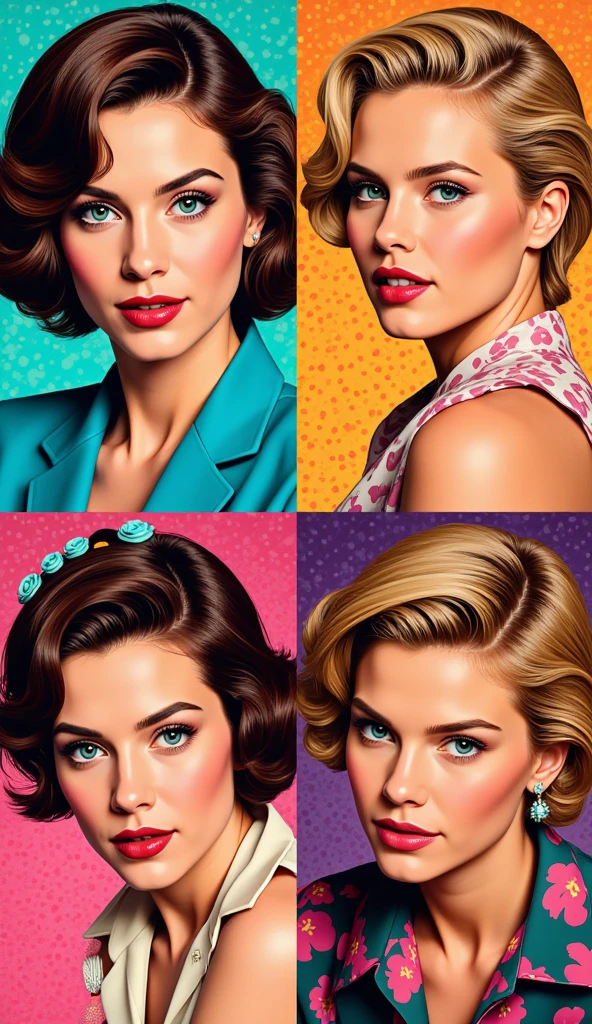 Create a series of four elegant portraits of imaginary famous figures ...