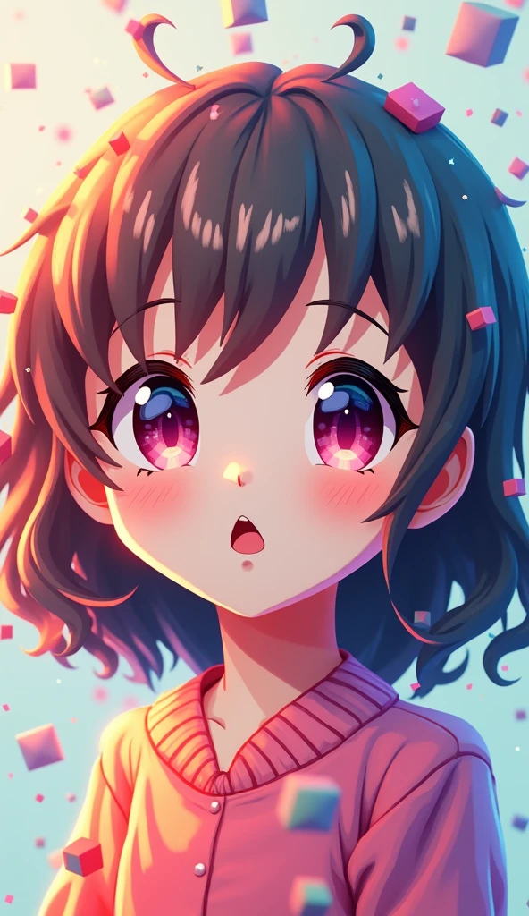 (Create a anime random face using colourful cubes - SeaArt AI