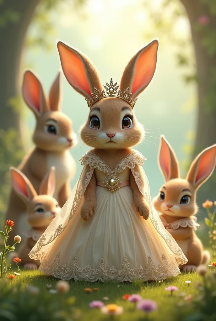 Cute Rabbit in a long gown with crown and a little baby Rabbit and ...