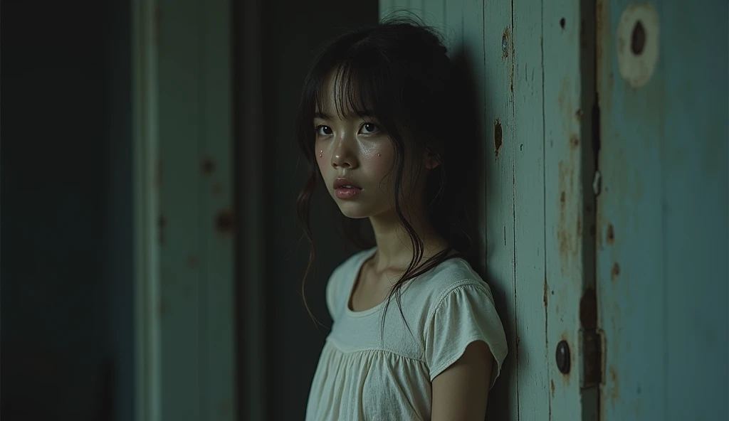 Photo of a real girl standing at the door , she is crying because her ...