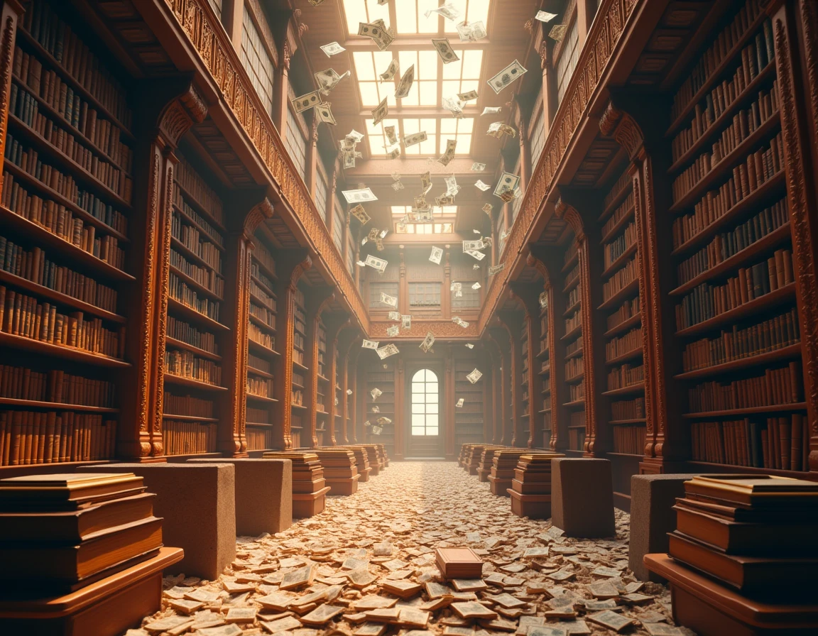 High definition 4k images inside the library with lots of books and ...