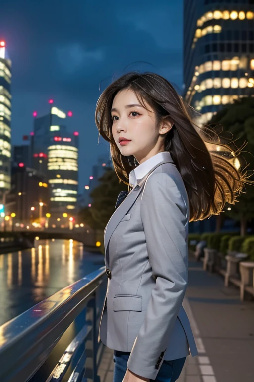 12K、hdr、Bit depth 10 bits、Adult Woman、((Standing with a bridge parapet ...