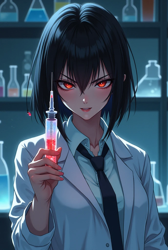 Yandere anime scientist girl with a syringe in her hand and a menacing ...