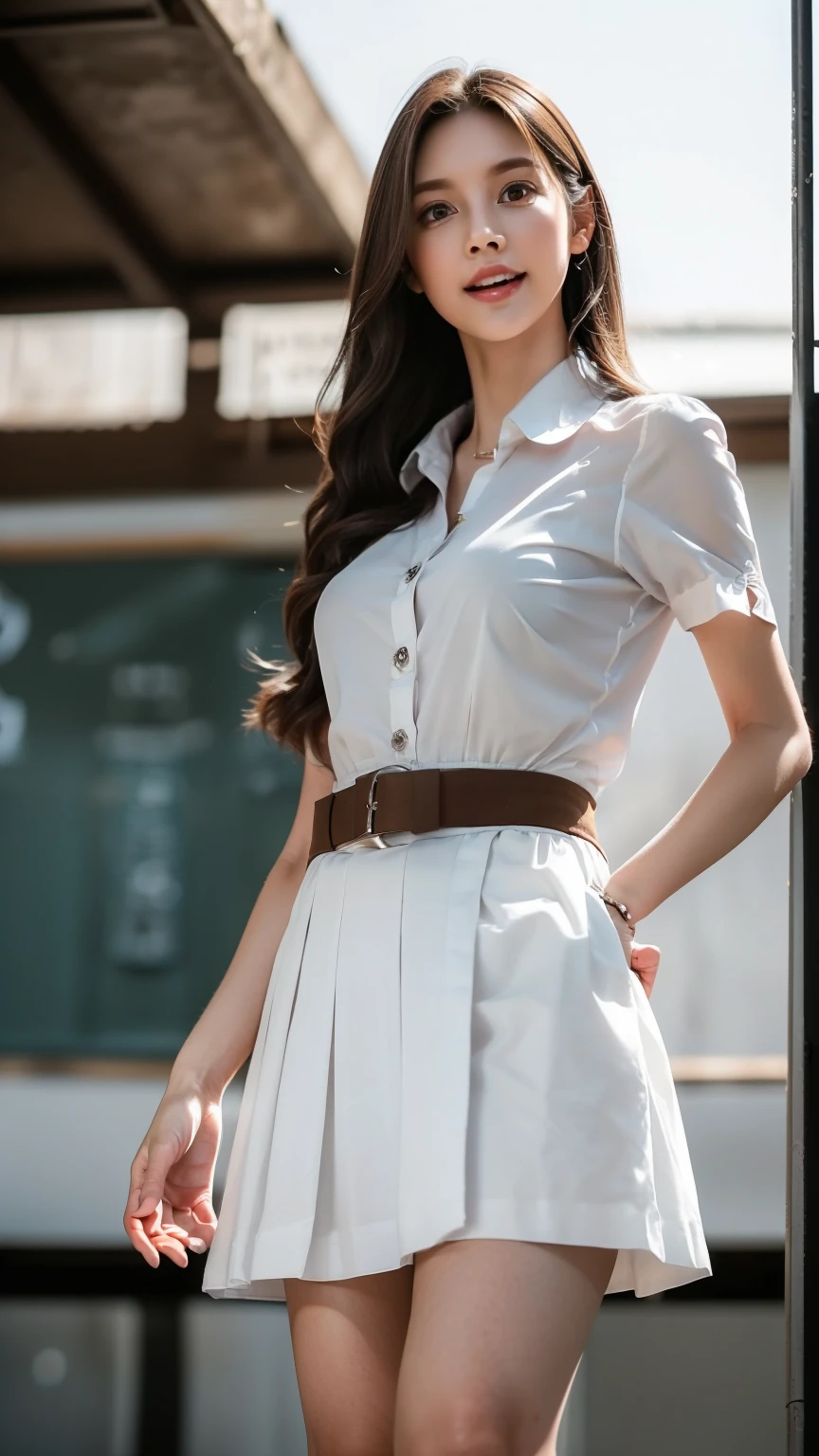 A close up of a woman in a white dress posing for a picture - SeaArt AI