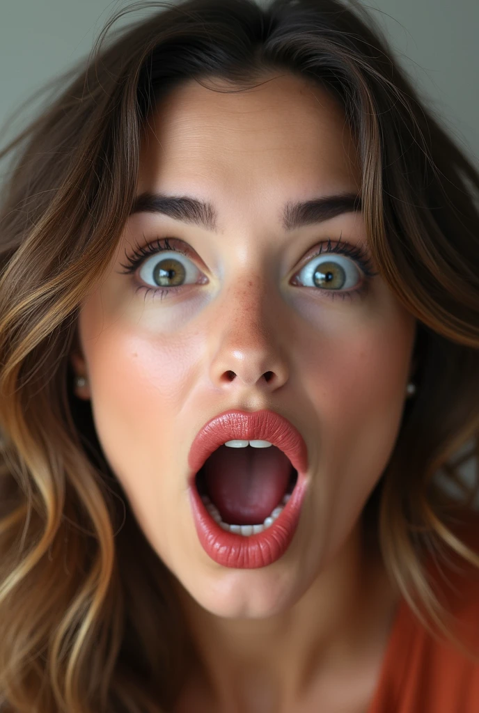 Photo of a woman's face, she is in shock, Surprised, on a light ...