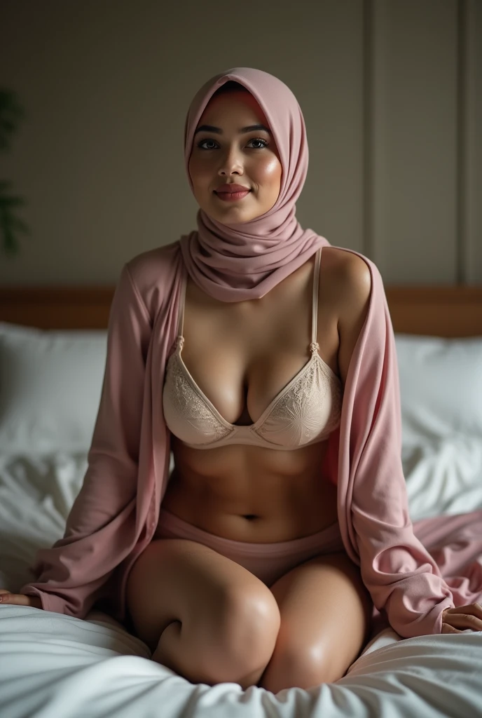 Malay matured women in hijab wearing open blouse until see bra - SeaArt AI