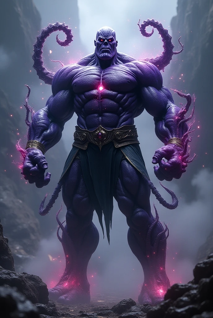 A hybrid creature of Thanos with infinity stones, venom, hyperrealistic ...