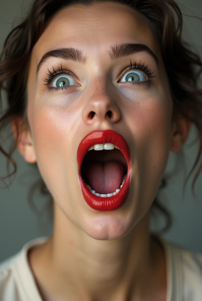 Photo of a woman's face, she is in shock, Surprised, on a light ...