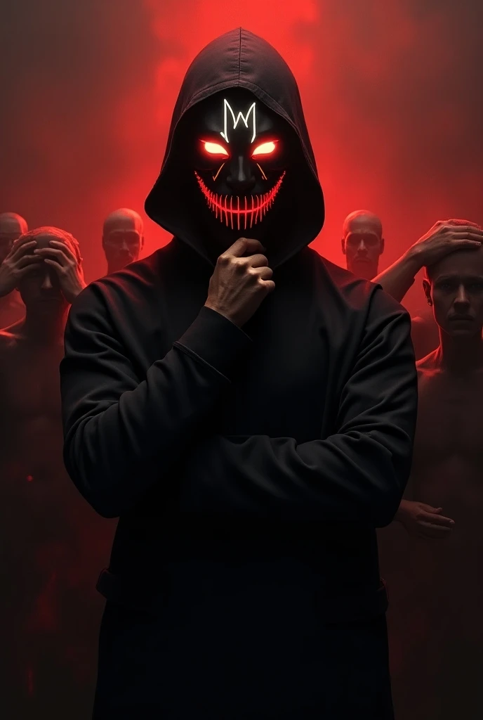 "Create a powerful and unsettling image of a mysterious man wearing a ...