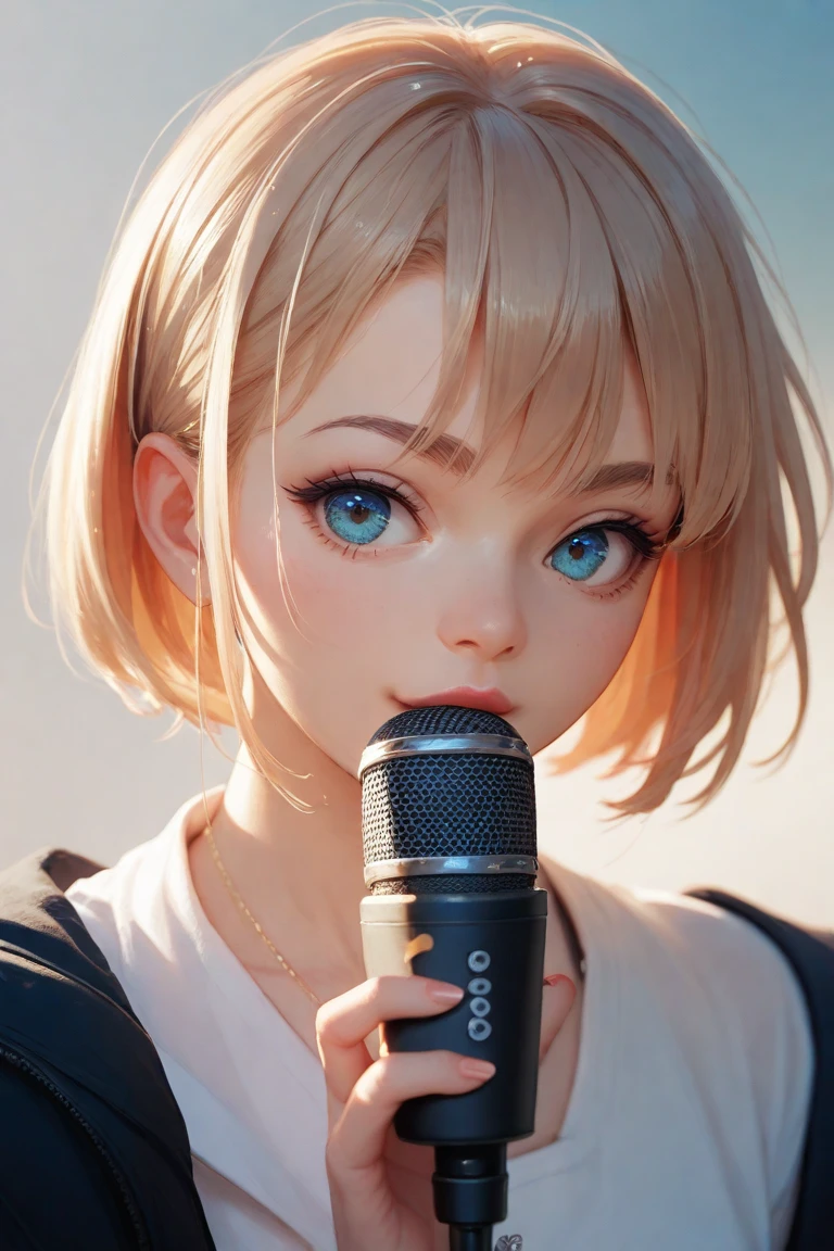 Voice actor girl microphone anime style bust up - SeaArt AI