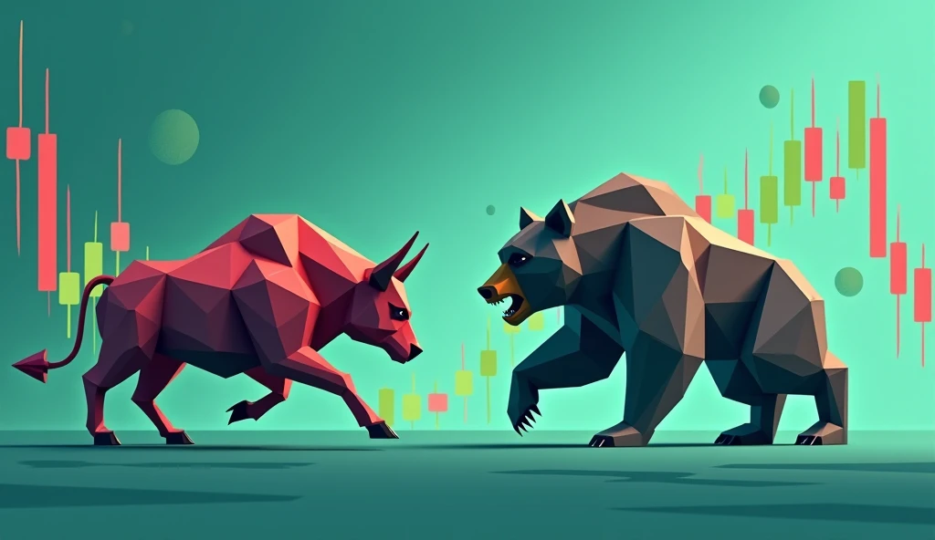 "Create a stylized illustration representing the stock market with a ...