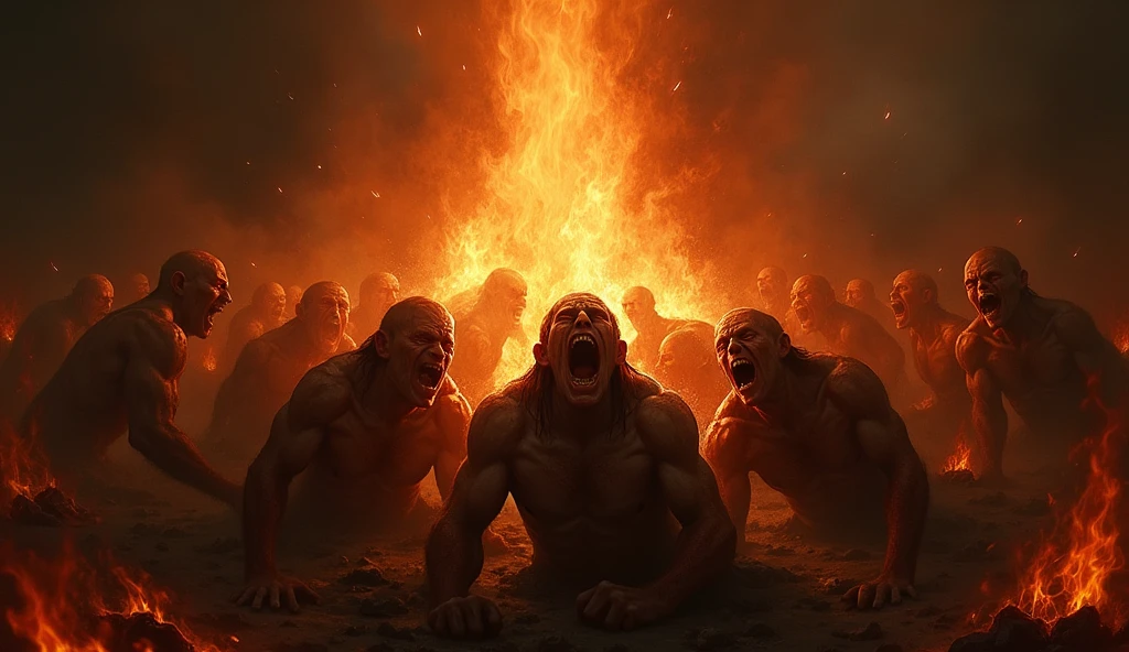 Darkness on all sides, only fire in the middle and nothing else - SeaArt AI