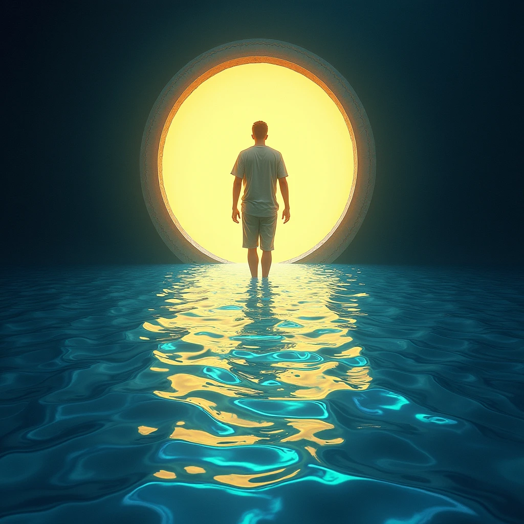 Crossing Through the Portal (Side View) Prompt: "The person steps into ...