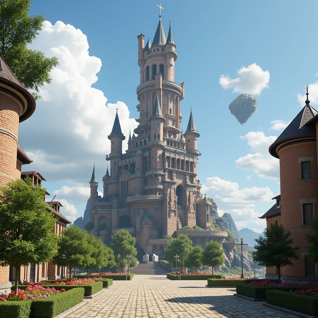 A a huge Magical fantasy curricural shaped tower, with smaller towers ...