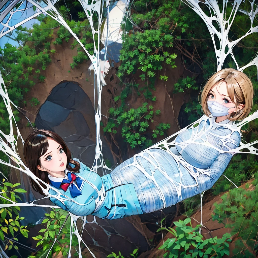 A girl trapped in the net in secretary uniform with pantyhose - SeaArt AI