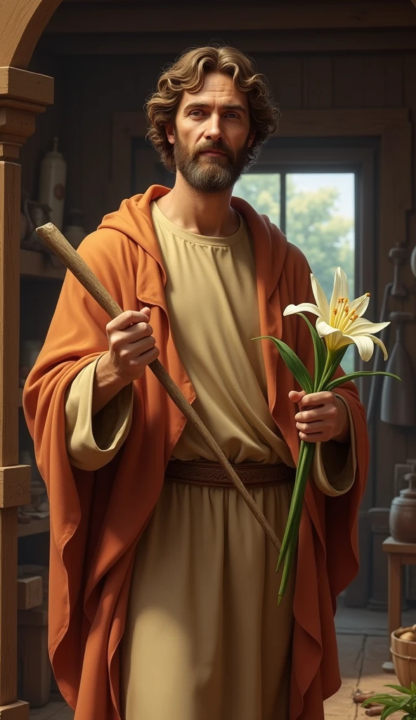 Saint Joseph portrayed in a serene and humble way , resembling a wise ...