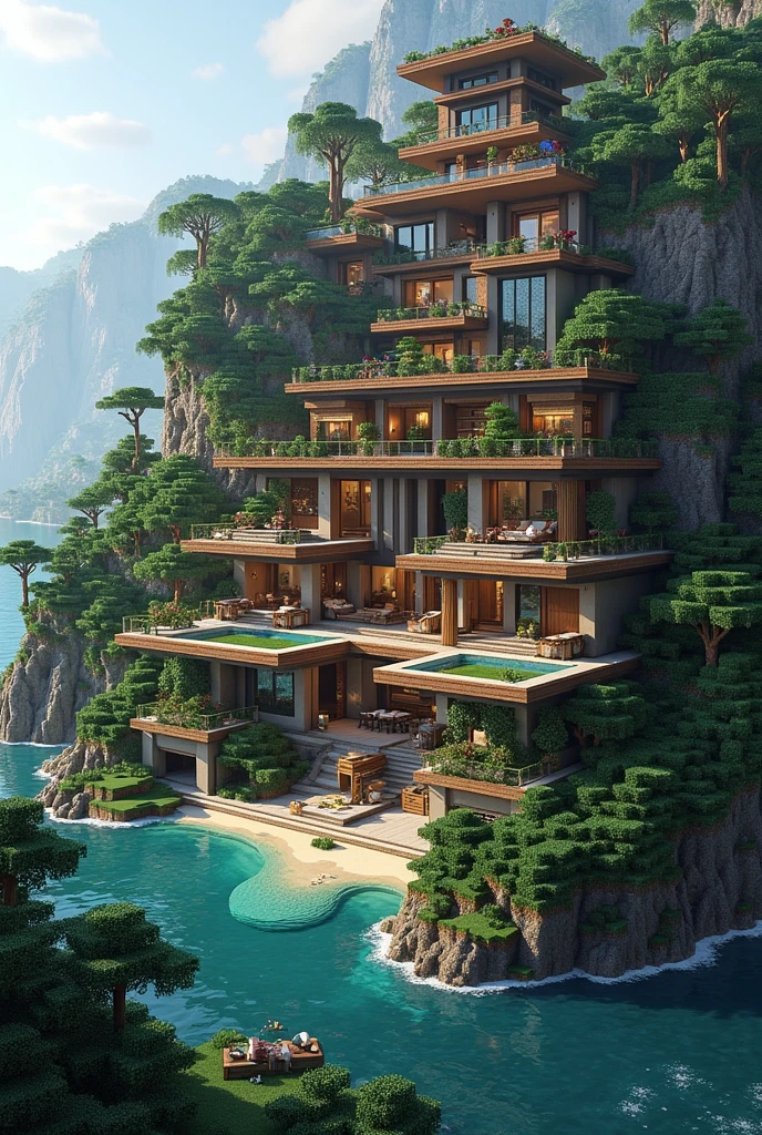 Create an image for a large Minecraft base for living that is aesthetic ...