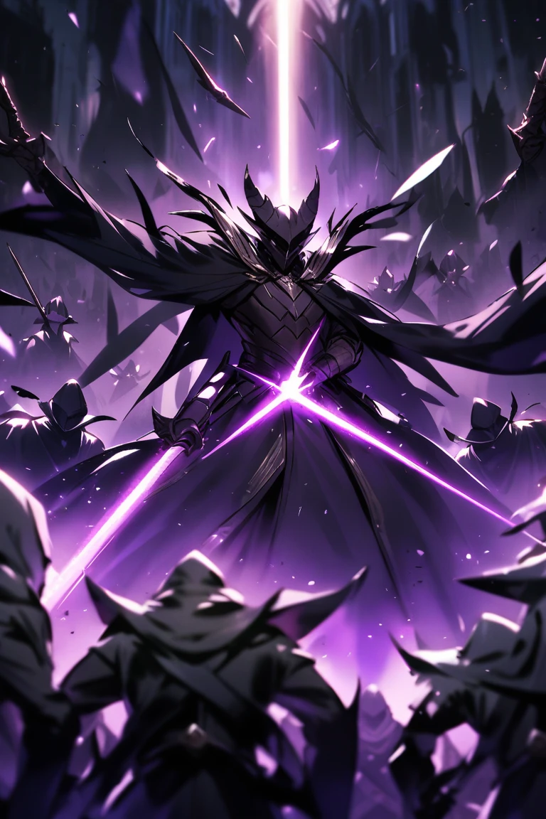 Epic pose of an eminence between the shadows surrounded by enemies ...