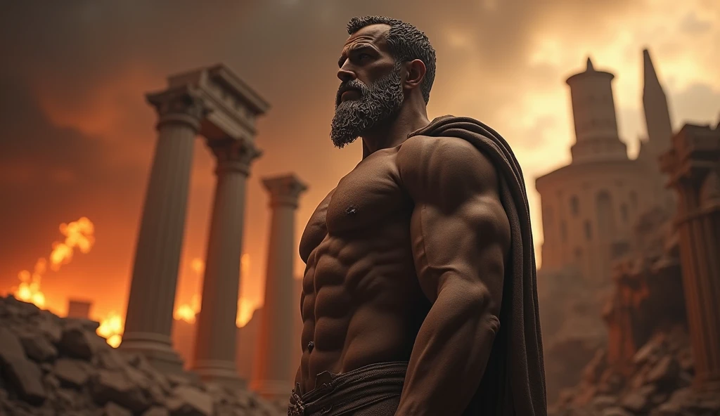 stoic male male in a victorious pose . The character has an expression ...