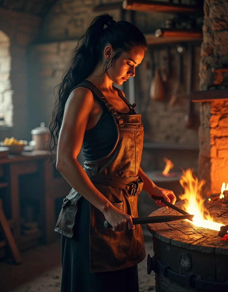 Nordic viking blacksmith female, black hair, strong, cold blacksmith ...