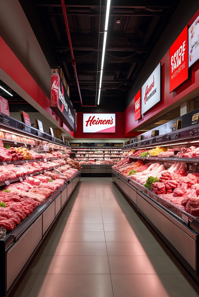 Cree moi une image du departement meat de la chaine de magasin Heinen ...