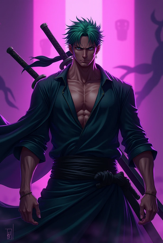 Zoro with a tiger violet background - SeaArt AI
