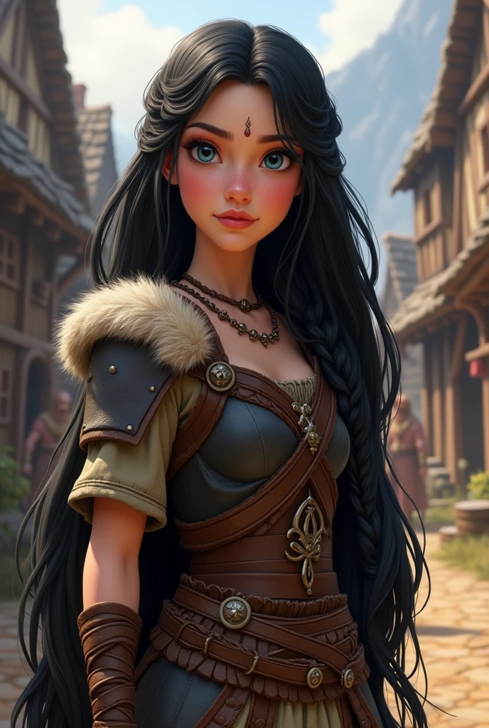 A princess named Raquel Disney style, 30 years old, with long black ...