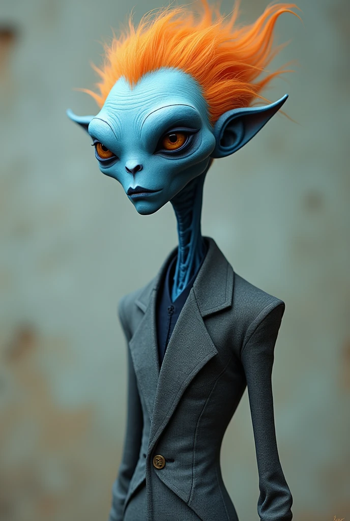 An image of a blue Martian humanoid being without pupils, orange hair ...